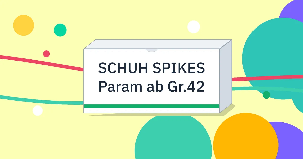 Symbolbild: Packung mit der Aufschrift SCHUH SPIKES Param ab Gr.42 (PZN 09466823) – Verfügbarkeit und Bezug in Apotheken in Frankfurt am Main