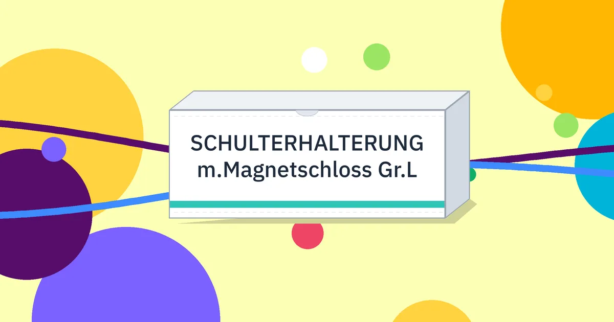 Symbolbild: Packung mit der Aufschrift SCHULTERHALTERUNG m.Magnetschloss Gr.L (PZN 09167799) – Verfügbarkeit und Bezug in Apotheken in Frankfurt am Main