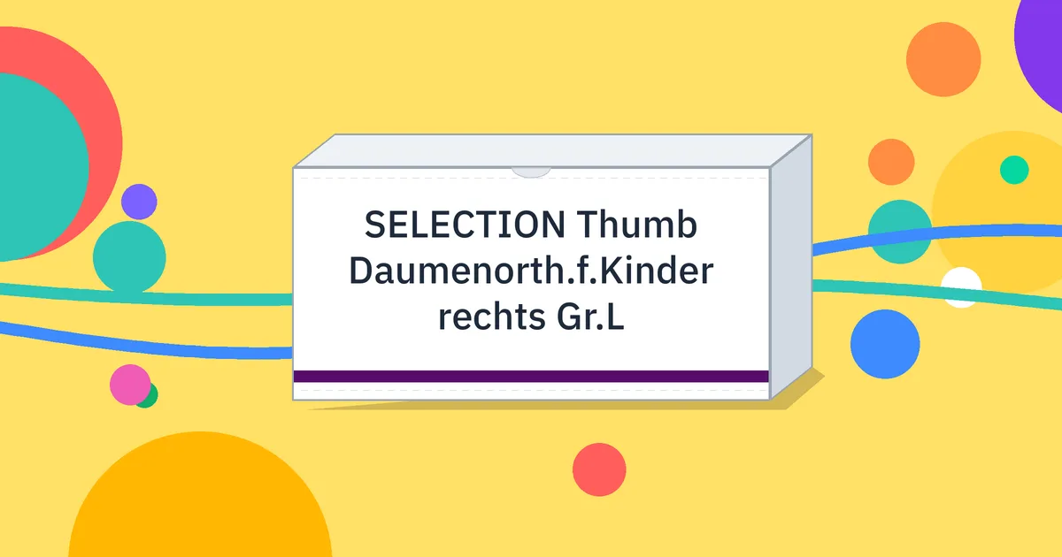 Symbolbild: Packung mit der Aufschrift SELECTION Thumb Daumenorth.f.Kinder rechts Gr.L (PZN 14048909) – Verfügbarkeit und Bezug in Apotheken in Frankfurt am Main