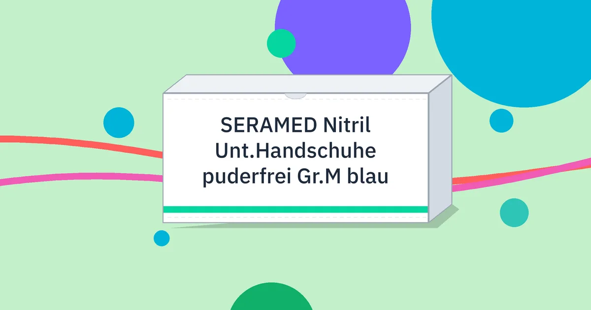Symbolbild: Packung mit der Aufschrift SERAMED Nitril Unt.Handschuhe puderfrei Gr.M blau (PZN 17875180) – Verfügbarkeit und Bezug in Apotheken in Frankfurt am Main