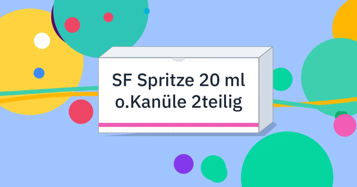Symbolbild: Packung mit der Aufschrift SF Spritze 20 ml o.Kanüle 2teilig (PZN 15239994) – Verfügbarkeit und Bezug in Apotheken in Frankfurt am Main