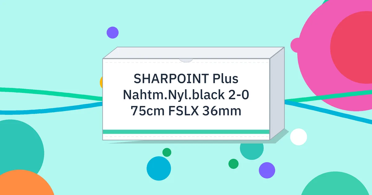 Symbolbild: Packung mit der Aufschrift SHARPOINT Plus Nahtm.Nyl.black 2-0 75cm FSLX 36mm (PZN 17984420) – Verfügbarkeit und Bezug in Apotheken in Frankfurt am Main