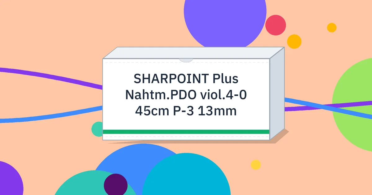 Symbolbild: Packung mit der Aufschrift SHARPOINT Plus Nahtm.PDO viol.4-0 45cm P-3 13mm (PZN 17994074) – Verfügbarkeit und Bezug in Apotheken in Frankfurt am Main