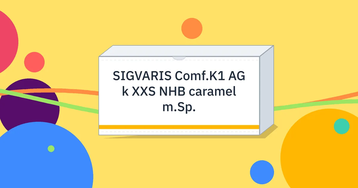 Symbolbild: Packung mit der Aufschrift SIGVARIS Comf.K1 AG k XXS NHB caramel m.Sp. (PZN 17097274) – Verfügbarkeit und Bezug in Apotheken in Frankfurt am Main