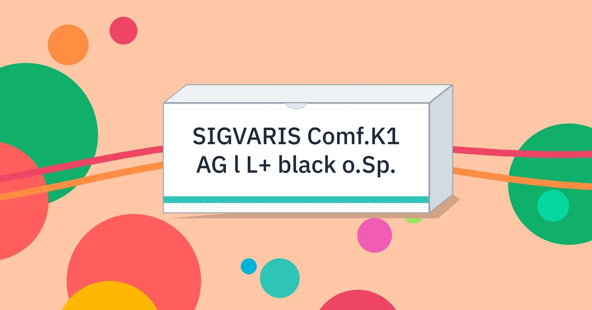 Symbolbild: Packung mit der Aufschrift SIGVARIS Comf.K1 AG l L+ black o.Sp. (PZN 17042853) – Verfügbarkeit und Bezug in Apotheken in Frankfurt am Main