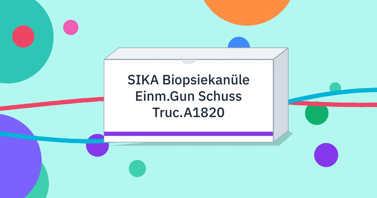 Symbolbild: Packung mit der Aufschrift SIKA Biopsiekanüle Einm.Gun Schuss Truc.A1820 (PZN 03853594) – Verfügbarkeit und Bezug in Apotheken in Frankfurt am Main