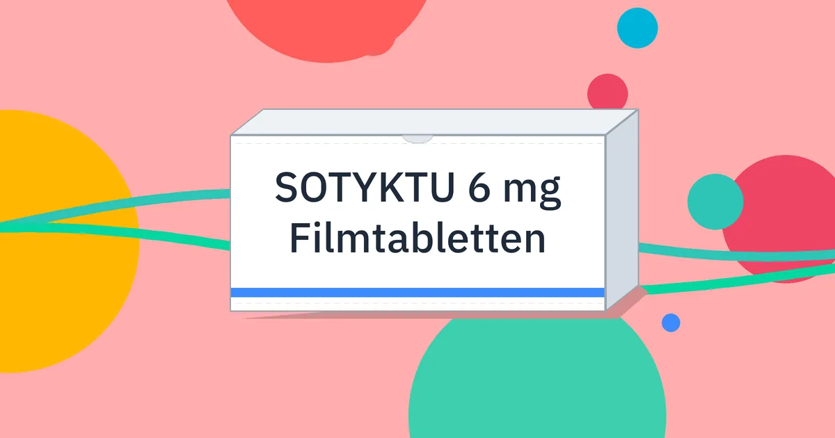 Symbolbild: Packung mit der Aufschrift SOTYKTU 6 mg Filmtabletten (PZN 19644786) – Verfügbarkeit und Bezug in Apotheken in Frankfurt am Main