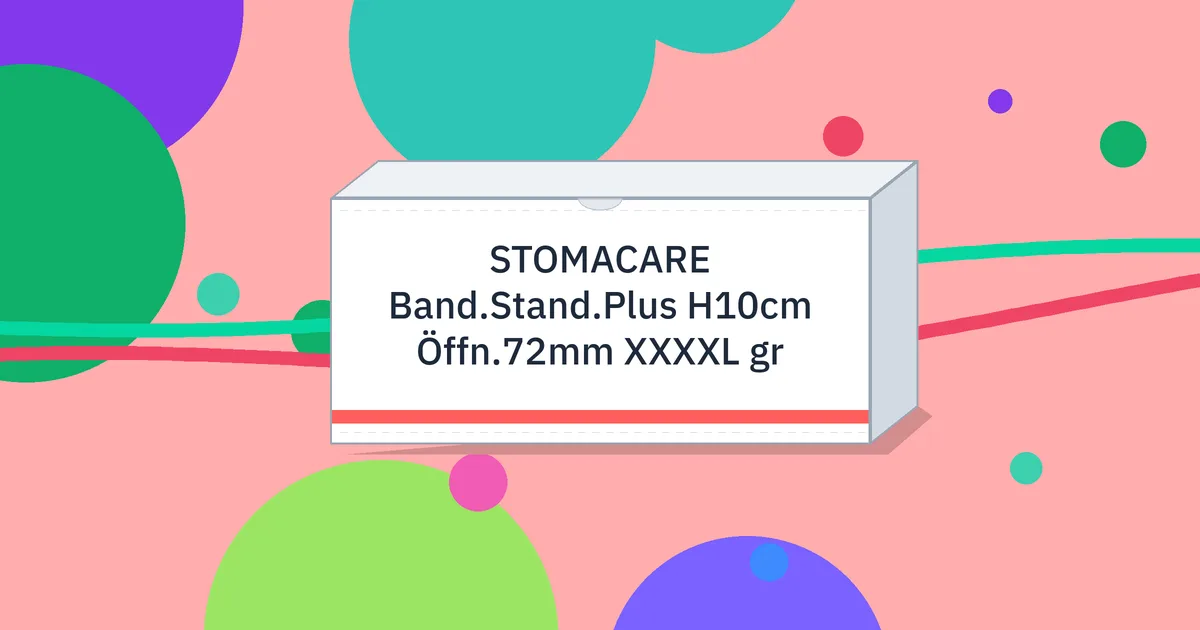 Symbolbild: Packung mit der Aufschrift STOMACARE Band.Stand.Plus H10cm Öffn.72mm XXXXL gr (PZN 16750269) – Verfügbarkeit und Bezug in Apotheken in Frankfurt am Main