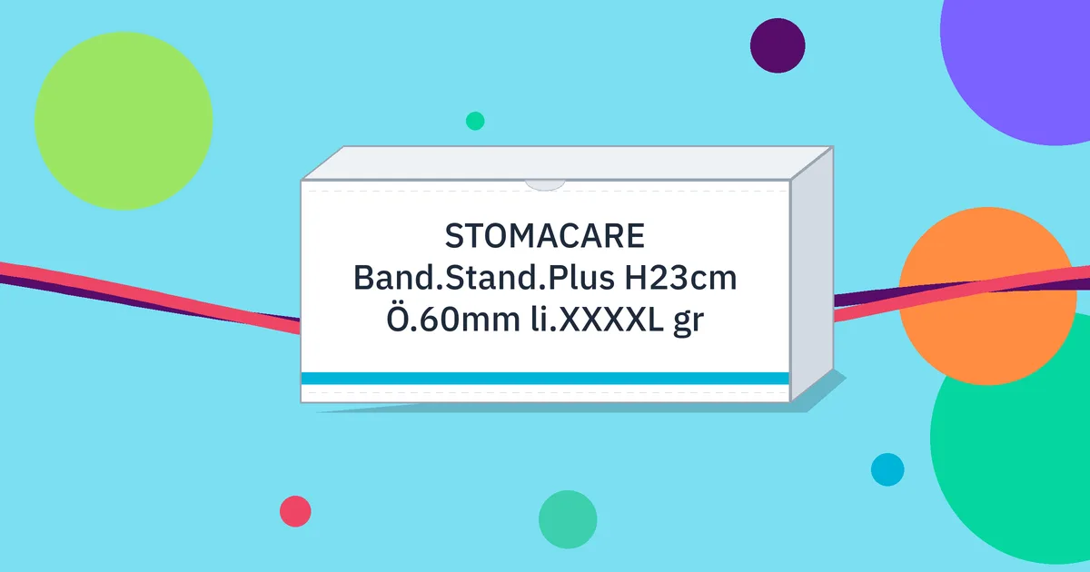 Symbolbild: Packung mit der Aufschrift STOMACARE Band.Stand.Plus H23cm Ö.60mm li.XXXXL gr (PZN 16750855) – Verfügbarkeit und Bezug in Apotheken in Frankfurt am Main
