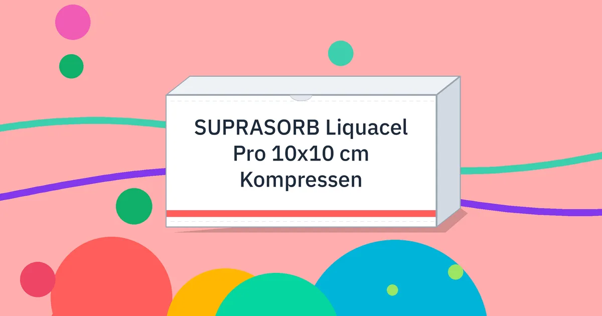 Symbolbild: Packung mit der Aufschrift SUPRASORB Liquacel Pro 10x10 cm Kompressen (PZN 19521517) – Verfügbarkeit und Bezug in Apotheken in Frankfurt am Main