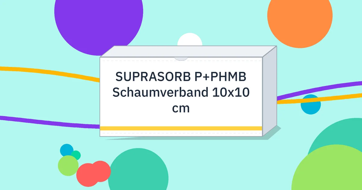 Symbolbild: Packung mit der Aufschrift SUPRASORB P+PHMB Schaumverband 10x10 cm (PZN 14401607) – Verfügbarkeit und Bezug in Apotheken in Frankfurt am Main