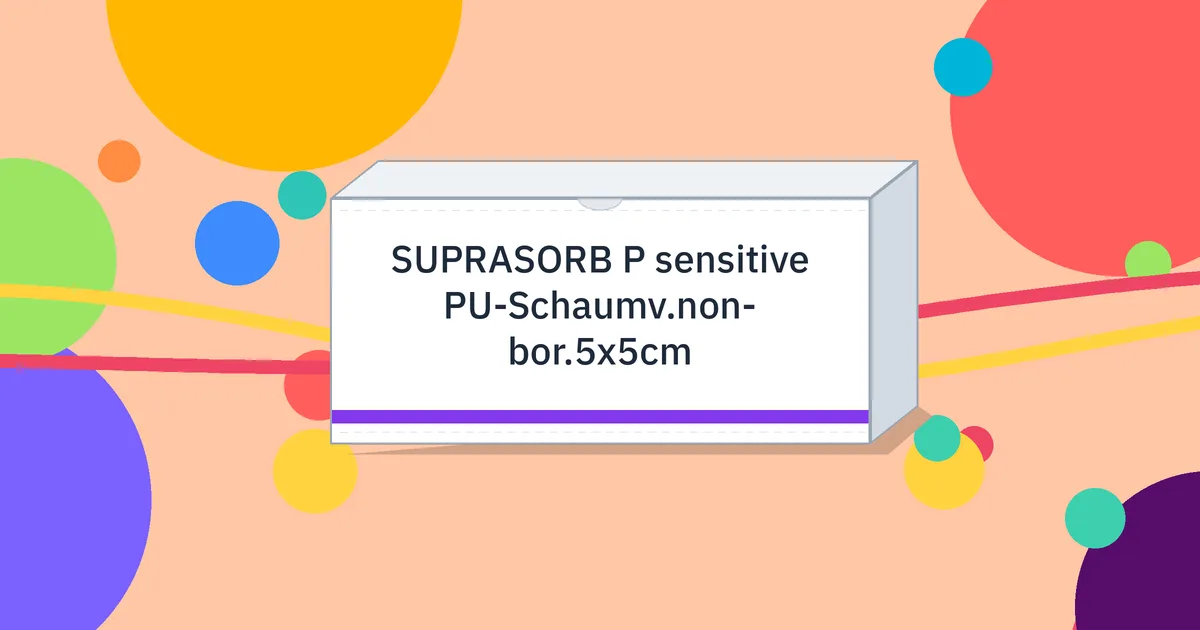 Symbolbild: Packung mit der Aufschrift SUPRASORB P sensitive PU-Schaumv.non-bor.5x5cm (PZN 16259183) – Verfügbarkeit und Bezug in Apotheken in Frankfurt am Main