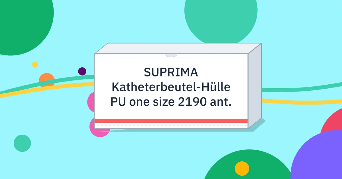 Symbolbild: Packung mit der Aufschrift SUPRIMA Katheterbeutel-Hülle PU one size 2190 ant. (PZN 16321746) – Verfügbarkeit und Bezug in Apotheken in Frankfurt am Main