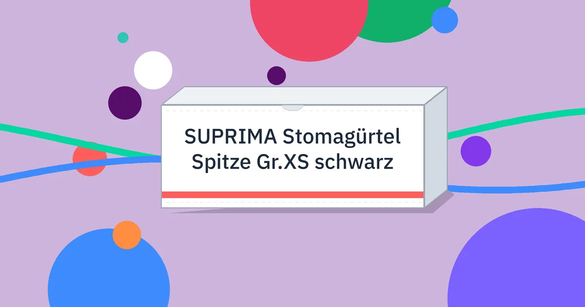 Symbolbild: Packung mit der Aufschrift SUPRIMA Stomagürtel Spitze Gr.XS schwarz (PZN 11533811) – Verfügbarkeit und Bezug in Apotheken in Frankfurt am Main
