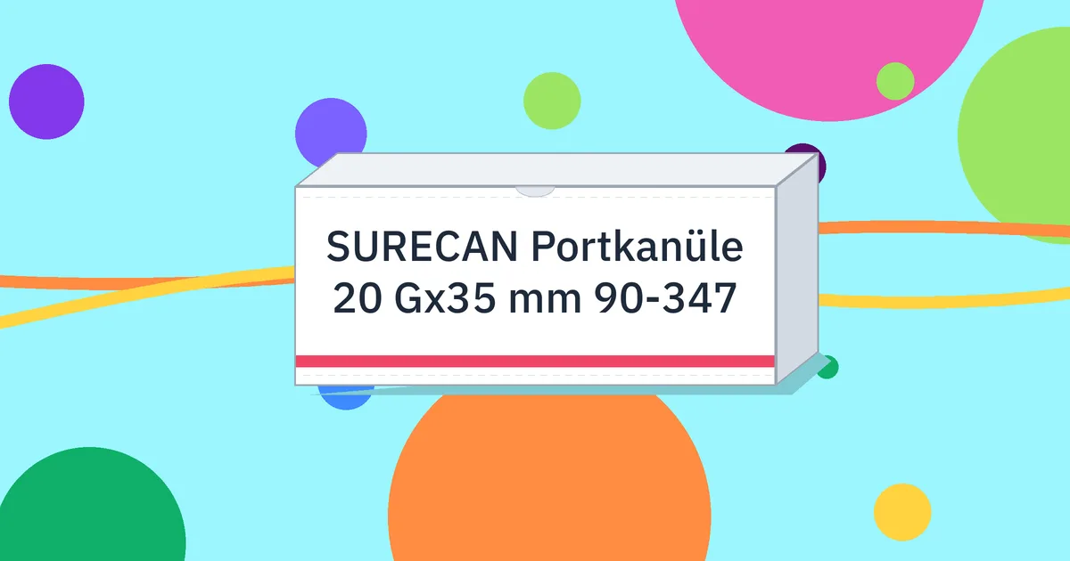 Symbolbild: Packung mit der Aufschrift SURECAN Portkanüle 20 Gx35 mm 90-347 (PZN 01058119) – Verfügbarkeit und Bezug in Apotheken in Frankfurt am Main