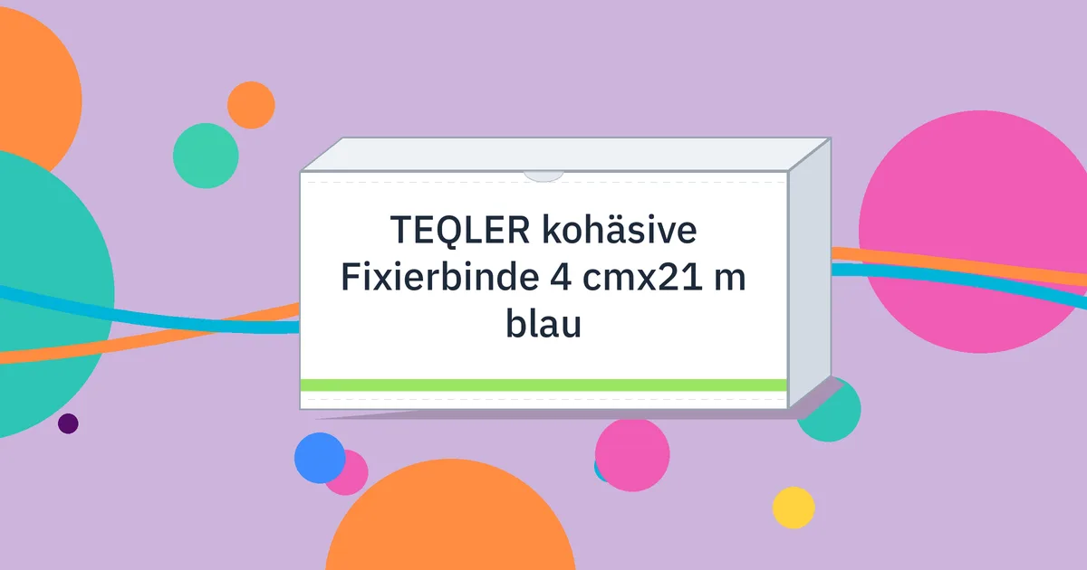 Symbolbild: Packung mit der Aufschrift TEQLER kohäsive Fixierbinde 4 cmx21 m blau (PZN 19209493) – Verfügbarkeit und Bezug in Apotheken in Frankfurt am Main
