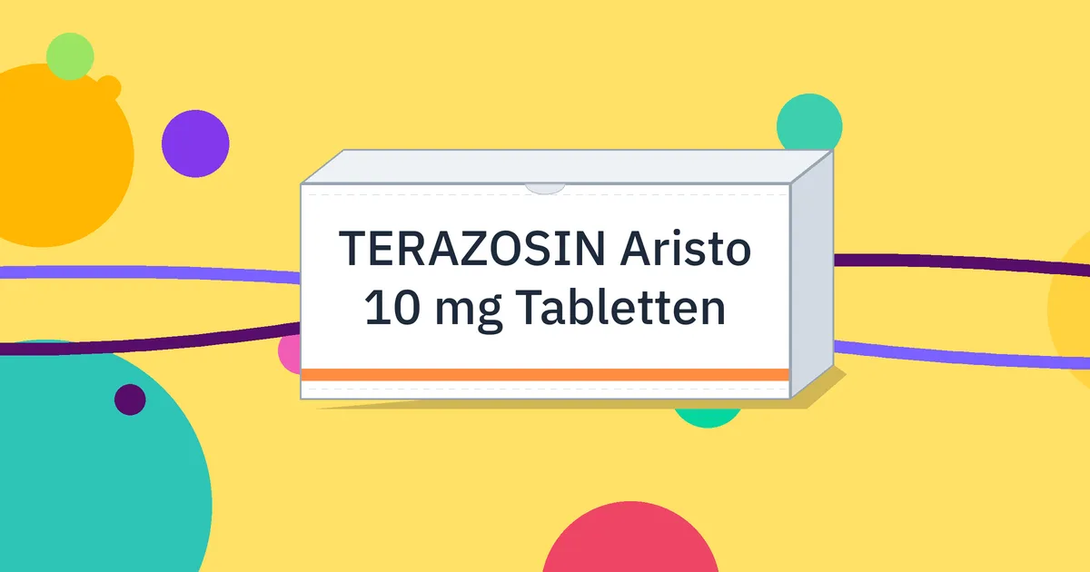 Symbolbild: Packung mit der Aufschrift TERAZOSIN Aristo 10 mg Tabletten (PZN 08624467) – Verfügbarkeit und Bezug in Apotheken in Frankfurt am Main