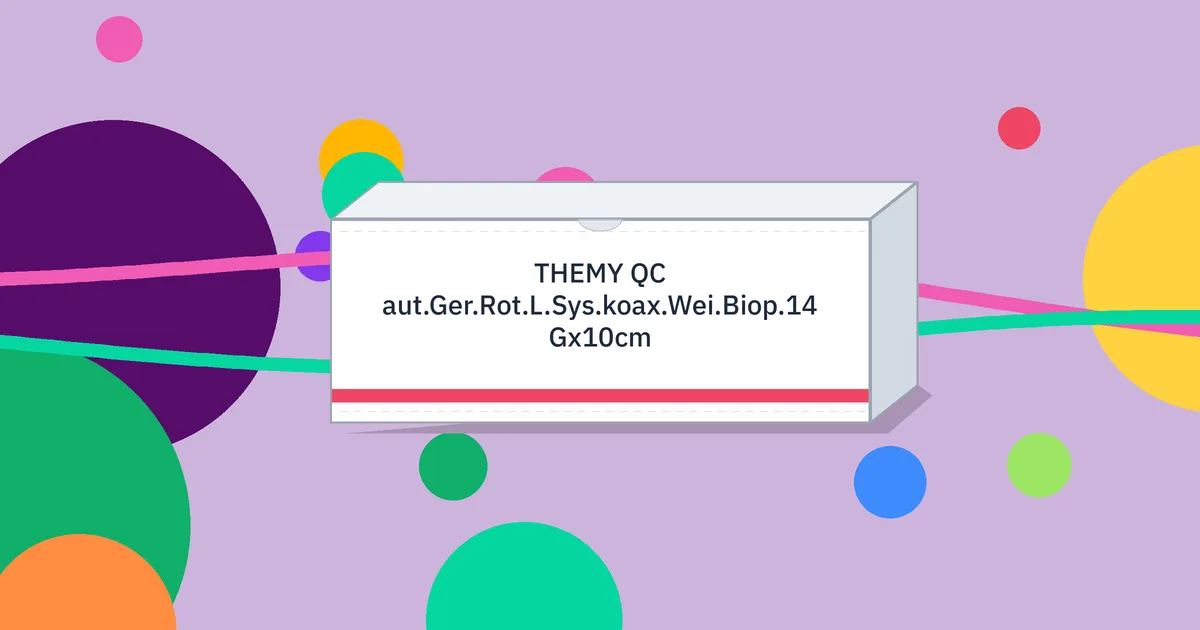 Symbolbild: Packung mit der Aufschrift THEMY QC aut.Ger.Rot.L.Sys.koax.Wei.Biop.14 Gx10cm (PZN 19738122) – Verfügbarkeit und Bezug in Apotheken in Frankfurt am Main