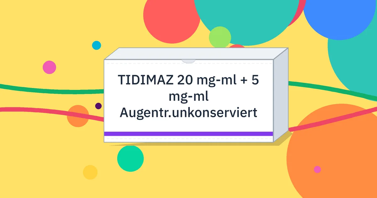 Symbolbild: Packung mit der Aufschrift TIDIMAZ 20 mg-ml + 5 mg-ml Augentr.unkonserviert (PZN 18219213) – Verfügbarkeit und Bezug in Apotheken in Frankfurt am Main