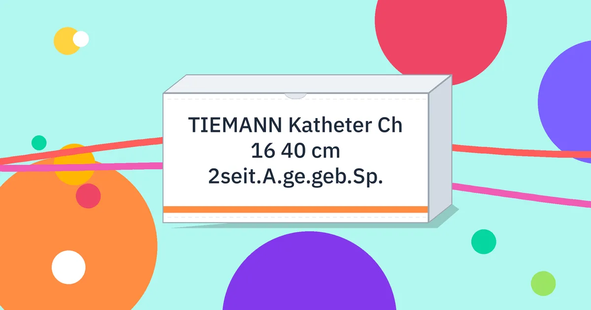 Symbolbild: Packung mit der Aufschrift TIEMANN Katheter Ch 16 40 cm 2seit.A.ge.geb.Sp. (PZN 02099586) – Verfügbarkeit und Bezug in Apotheken in Frankfurt am Main