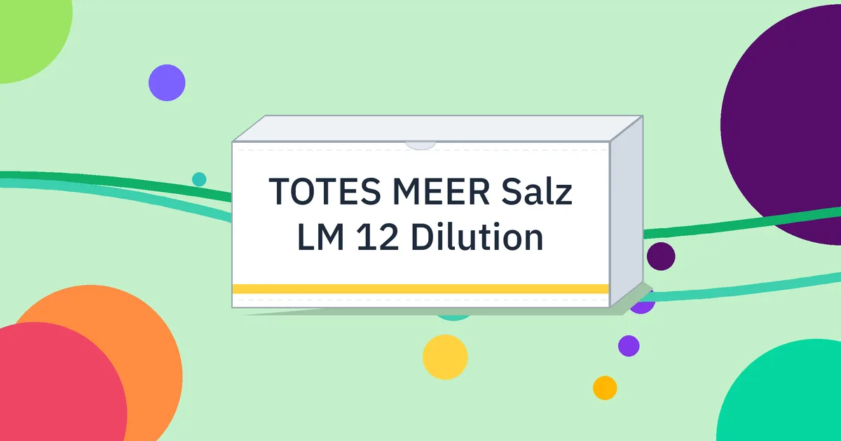 Symbolbild: Packung mit der Aufschrift TOTES MEER Salz LM 12 Dilution (PZN 13226160) – Verfügbarkeit und Bezug in Apotheken in Frankfurt am Main