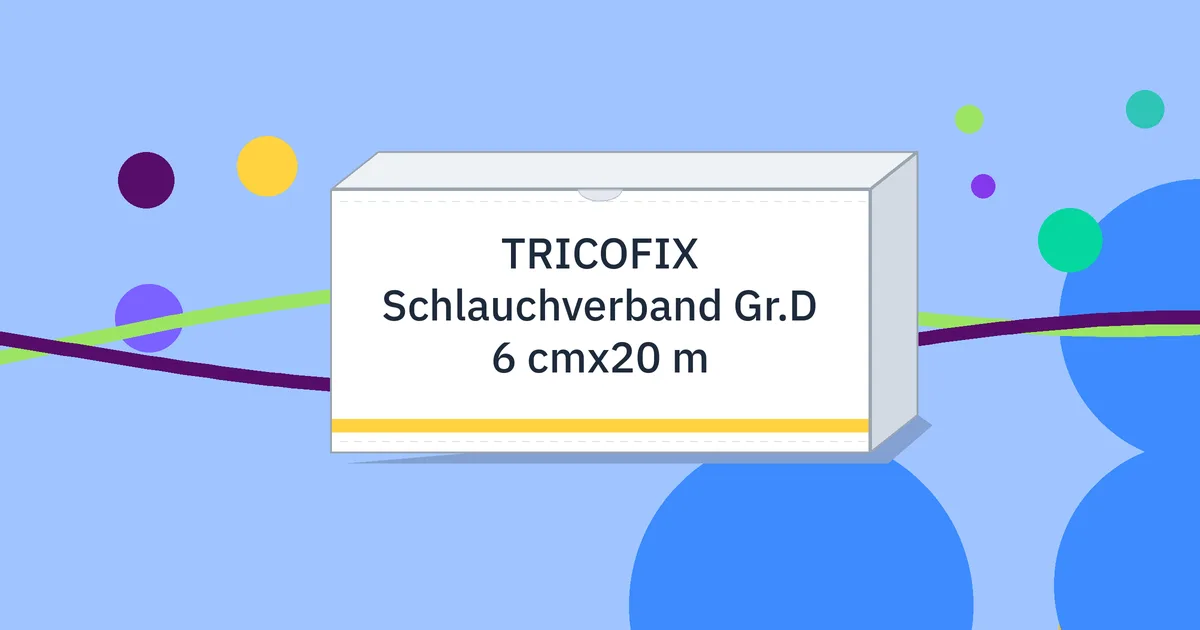 Symbolbild: Packung mit der Aufschrift TRICOFIX Schlauchverband Gr.D 6 cmx20 m (PZN 01868976) – Verfügbarkeit und Bezug in Apotheken in Frankfurt am Main