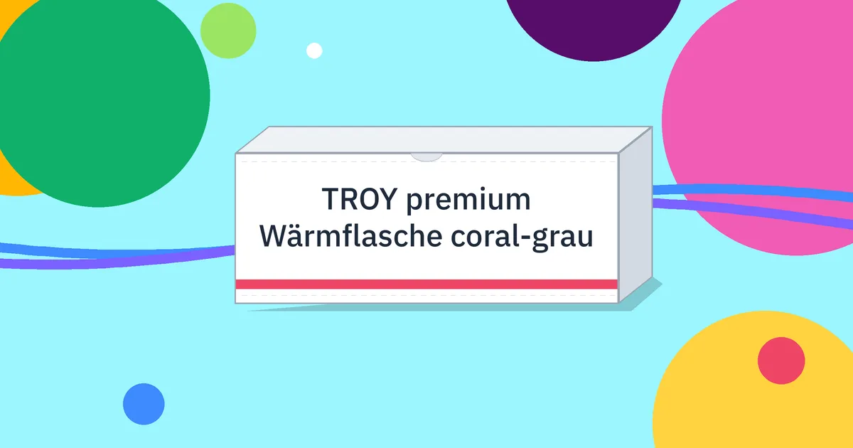 Symbolbild: Packung mit der Aufschrift TROY premium Wärmflasche coral-grau (PZN 16085228) – Verfügbarkeit und Bezug in Apotheken in Frankfurt am Main