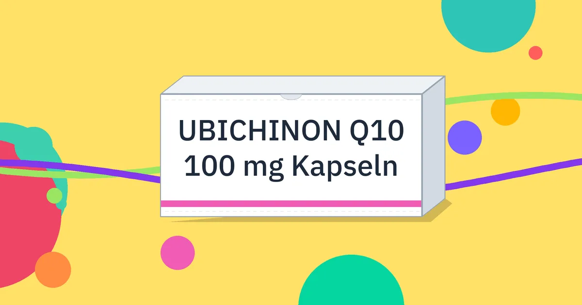 Symbolbild: Packung mit der Aufschrift UBICHINON Q10 100 mg Kapseln (PZN 12343656) – Verfügbarkeit und Bezug in Apotheken in Frankfurt am Main