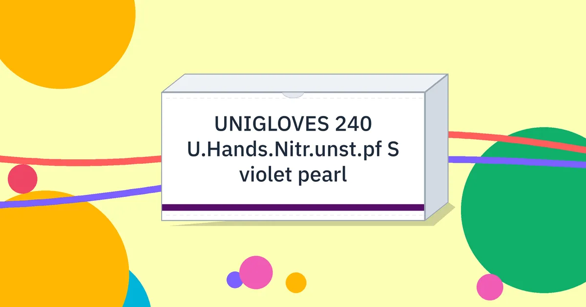 Symbolbild: Packung mit der Aufschrift UNIGLOVES 240 U.Hands.Nitr.unst.pf S violet pearl (PZN 18101730) – Verfügbarkeit und Bezug in Apotheken in Frankfurt am Main