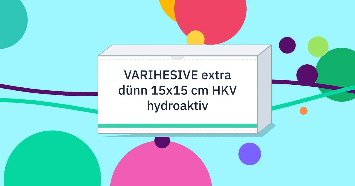 Symbolbild: Packung mit der Aufschrift VARIHESIVE extra dünn 15x15 cm HKV hydroaktiv (PZN 20179774) – Verfügbarkeit und Bezug in Apotheken in Frankfurt am Main