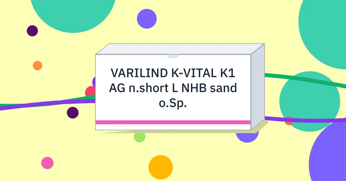 Symbolbild: Packung mit der Aufschrift VARILIND K-VITAL K1 AG n.short L NHB sand o.Sp. (PZN 20562875) – Verfügbarkeit und Bezug in Apotheken in Frankfurt am Main