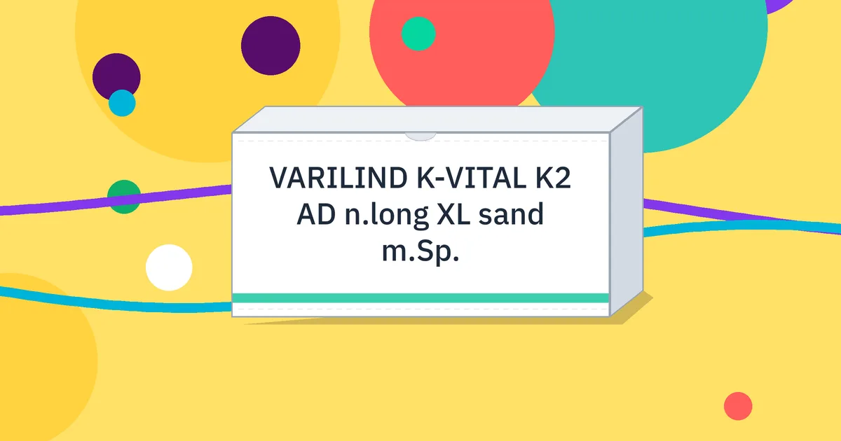 Symbolbild: Packung mit der Aufschrift VARILIND K-VITAL K2 AD n.long XL sand m.Sp. (PZN 20567424) – Verfügbarkeit und Bezug in Apotheken in Frankfurt am Main