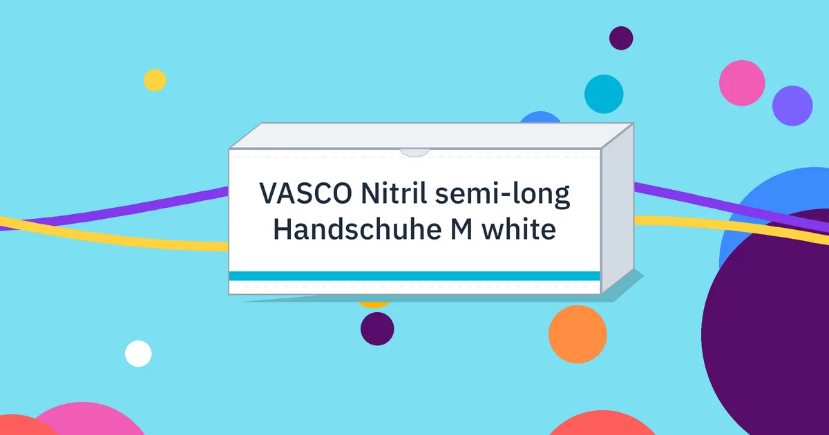 Symbolbild: Packung mit der Aufschrift VASCO Nitril semi-long Handschuhe M white (PZN 12641715) – Verfügbarkeit und Bezug in Apotheken in Frankfurt am Main