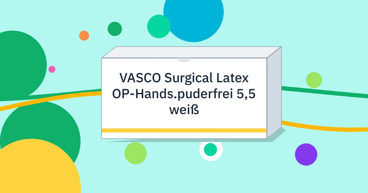 Symbolbild: Packung mit der Aufschrift VASCO Surgical Latex OP-Hands.puderfrei 5,5 weiß (PZN 20359915) – Verfügbarkeit und Bezug in Apotheken in Frankfurt am Main