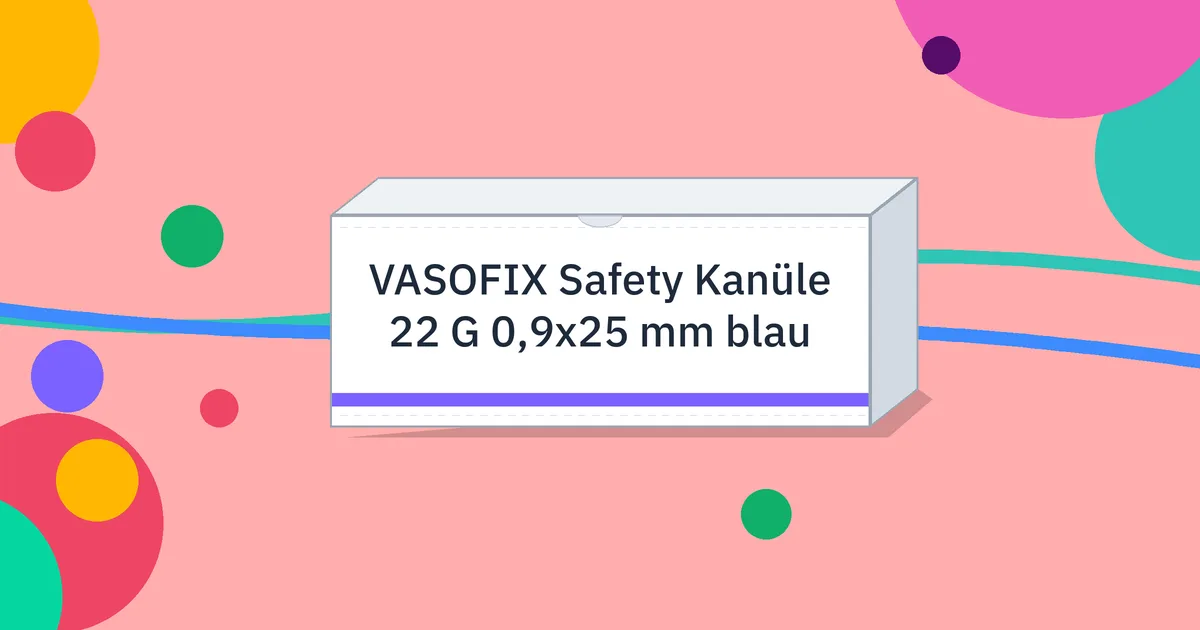 Symbolbild: Packung mit der Aufschrift VASOFIX Safety Kanüle 22 G 0,9x25 mm blau (PZN 17553482) – Verfügbarkeit und Bezug in Apotheken in Frankfurt am Main