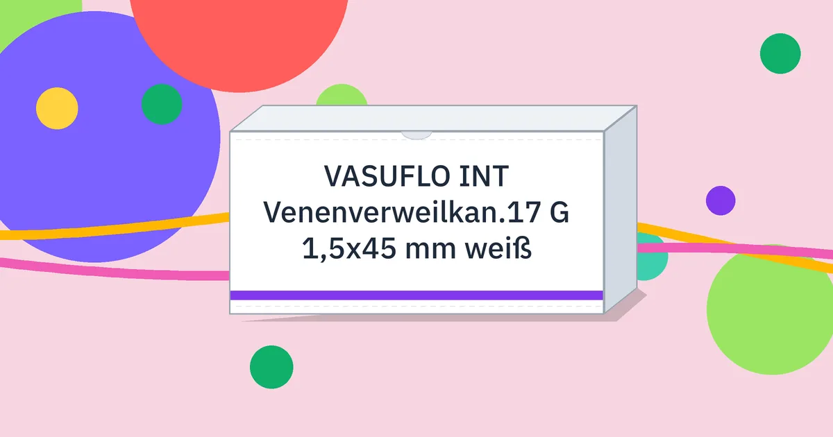 Symbolbild: Packung mit der Aufschrift VASUFLO INT Venenverweilkan.17 G 1,5x45 mm weiß (PZN 18604968) – Verfügbarkeit und Bezug in Apotheken in Frankfurt am Main