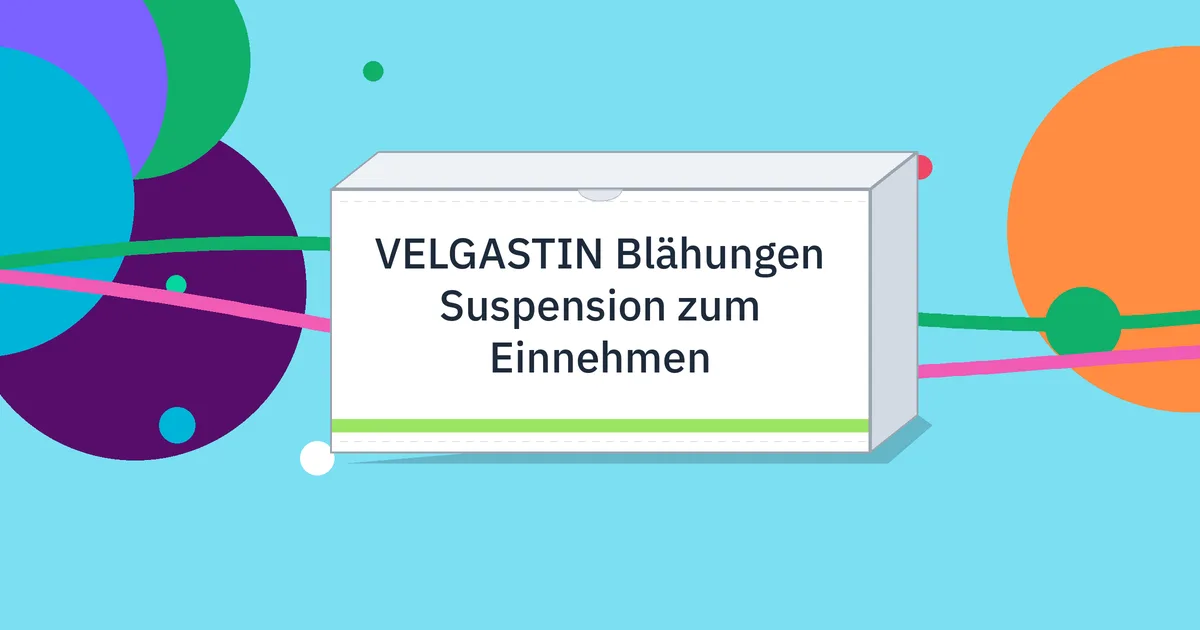 Symbolbild: Packung mit der Aufschrift VELGASTIN Blähungen Suspension zum Einnehmen (PZN 16261257) – Verfügbarkeit und Bezug in Apotheken in Frankfurt am Main