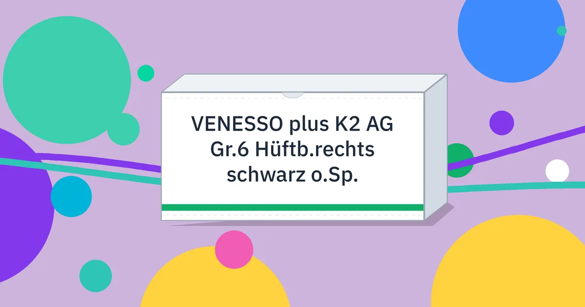 Symbolbild: Packung mit der Aufschrift VENESSO plus K2 AG Gr.6 Hüftb.rechts schwarz o.Sp. (PZN 03298744) – Verfügbarkeit und Bezug in Apotheken in Frankfurt am Main