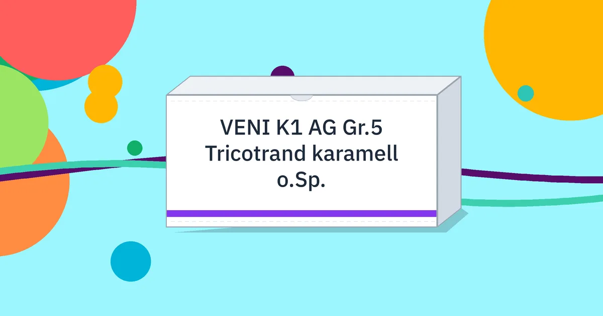 Symbolbild: Packung mit der Aufschrift VENI K1 AG Gr.5 Tricotrand karamell o.Sp. (PZN 13762326) – Verfügbarkeit und Bezug in Apotheken in Frankfurt am Main