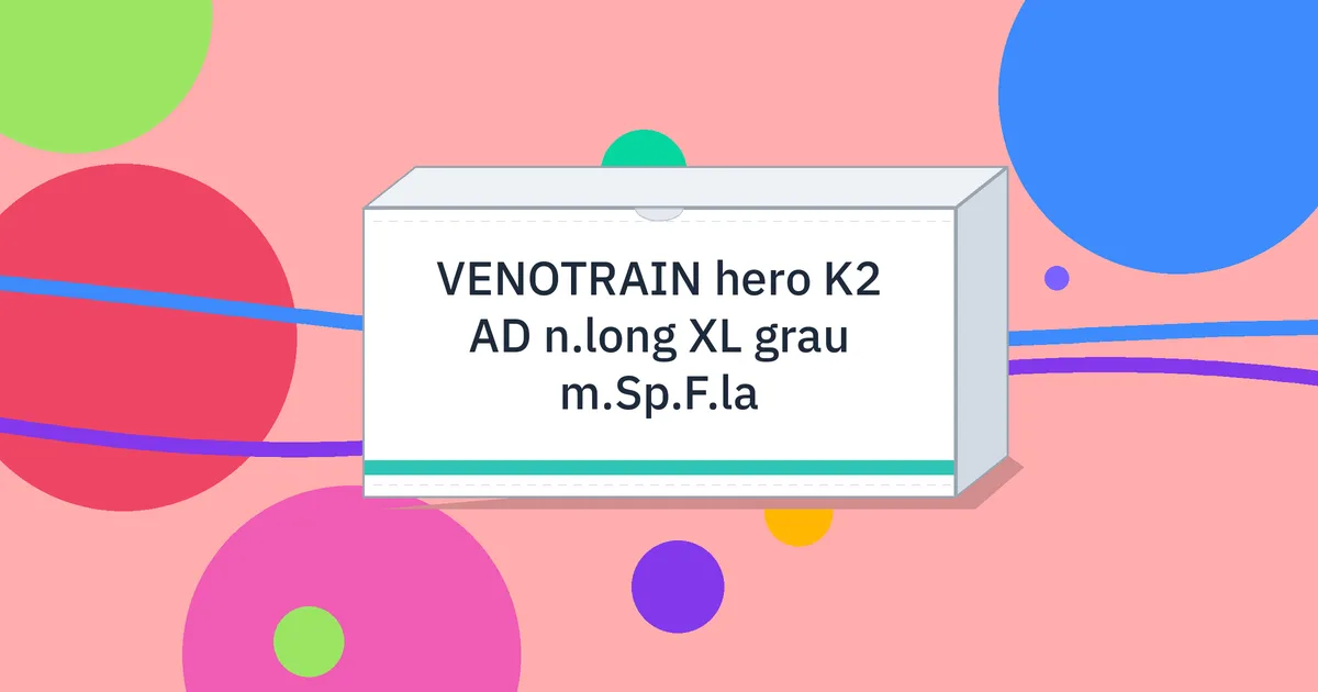 Symbolbild: Packung mit der Aufschrift VENOTRAIN hero K2 AD n.long XL grau m.Sp.F.la (PZN 19190517) – Verfügbarkeit und Bezug in Apotheken in Frankfurt am Main