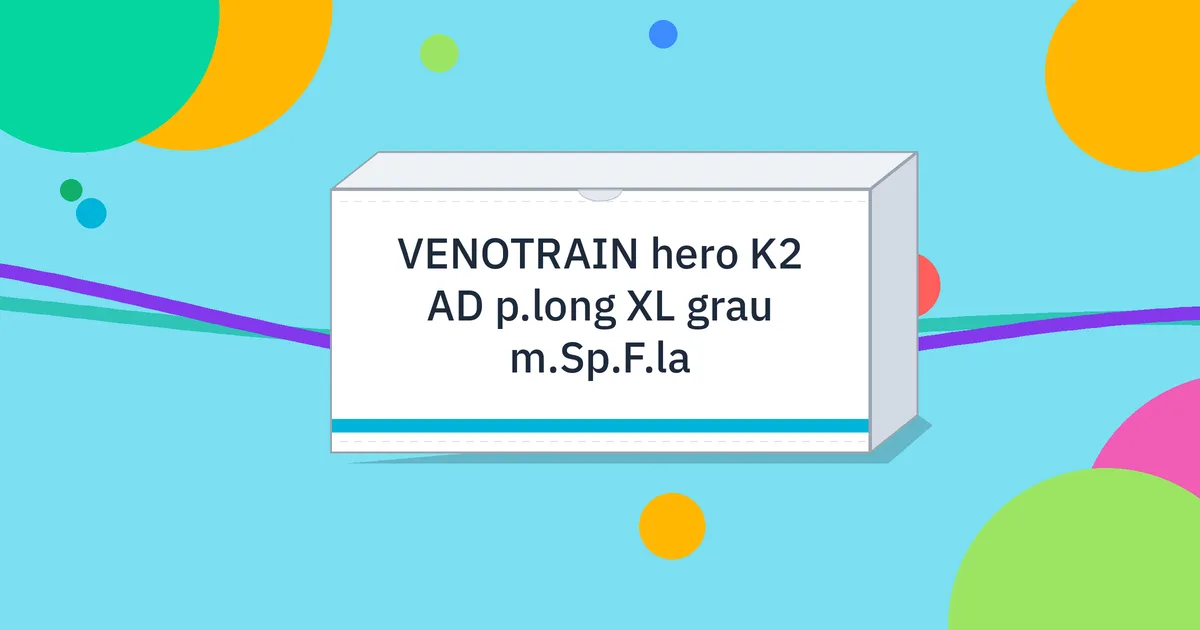 Symbolbild: Packung mit der Aufschrift VENOTRAIN hero K2 AD p.long XL grau m.Sp.F.la (PZN 19190641) – Verfügbarkeit und Bezug in Apotheken in Frankfurt am Main