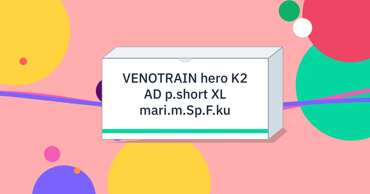 Symbolbild: Packung mit der Aufschrift VENOTRAIN hero K2 AD p.short XL mari.m.Sp.F.ku (PZN 19189164) – Verfügbarkeit und Bezug in Apotheken in Frankfurt am Main