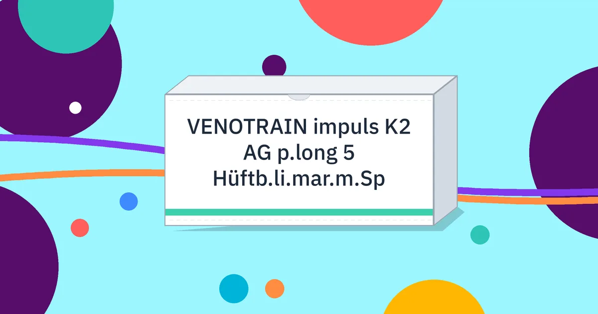 Symbolbild: Packung mit der Aufschrift VENOTRAIN impuls K2 AG p.long 5 Hüftb.li.mar.m.Sp (PZN 15218992) – Verfügbarkeit und Bezug in Apotheken in Frankfurt am Main