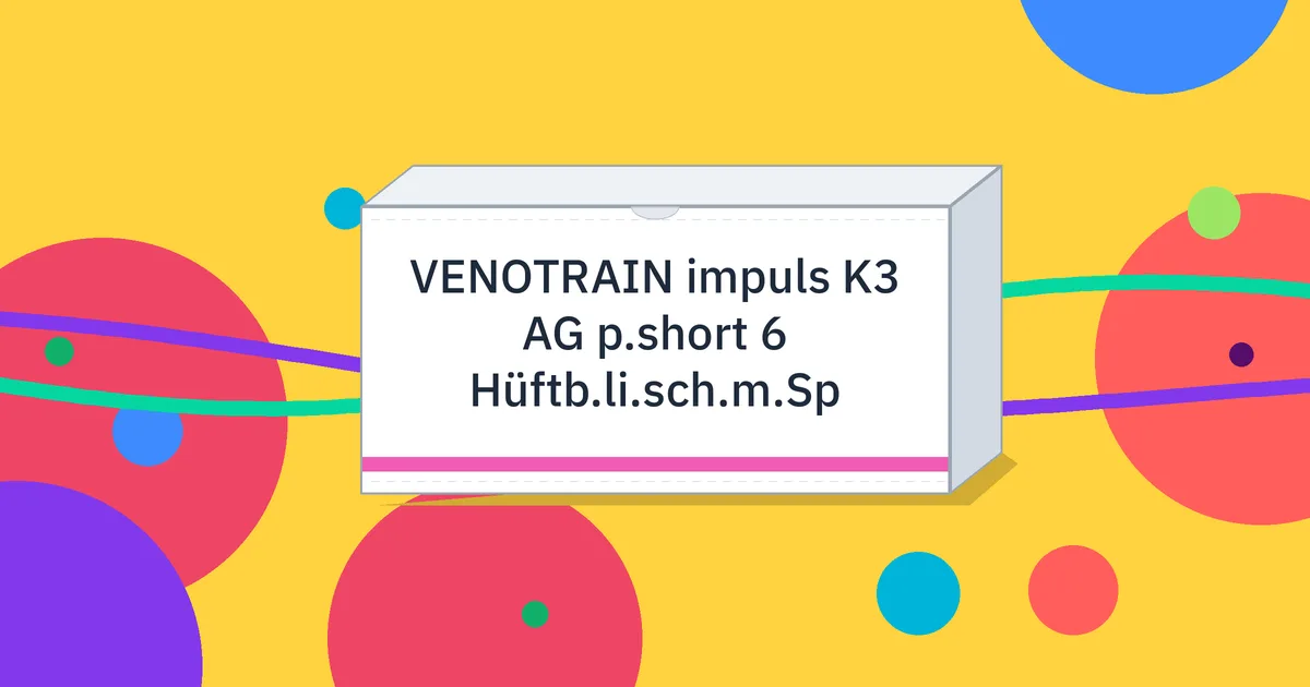 Symbolbild: Packung mit der Aufschrift VENOTRAIN impuls K3 AG p.short 6 Hüftb.li.sch.m.Sp (PZN 10295775) – Verfügbarkeit und Bezug in Apotheken in Frankfurt am Main