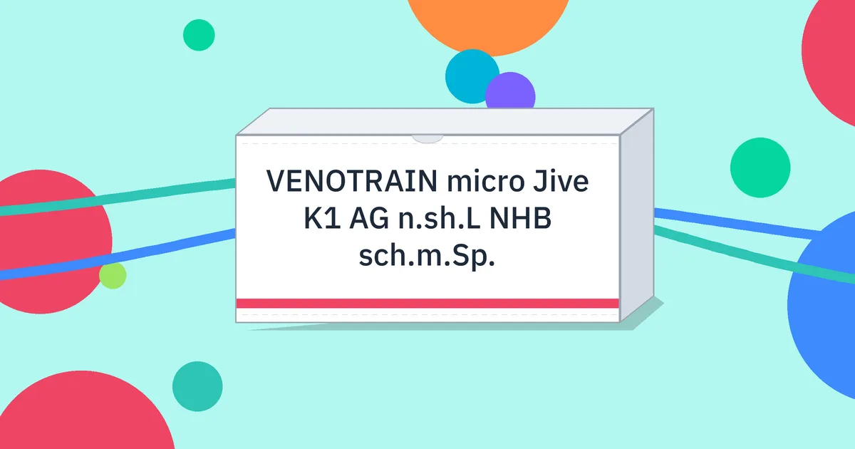 Symbolbild: Packung mit der Aufschrift VENOTRAIN micro Jive K1 AG n.sh.L NHB sch.m.Sp. (PZN 17768053) – Verfügbarkeit und Bezug in Apotheken in Frankfurt am Main