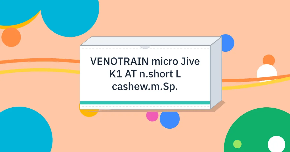 Symbolbild: Packung mit der Aufschrift VENOTRAIN micro Jive K1 AT n.short L cashew.m.Sp. (PZN 20765874) – Verfügbarkeit und Bezug in Apotheken in Frankfurt am Main