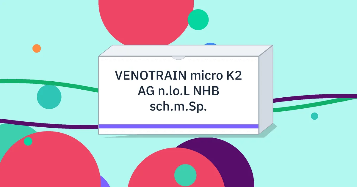 Symbolbild: Packung mit der Aufschrift VENOTRAIN micro K2 AG n.lo.L NHB sch.m.Sp. (PZN 04503382) – Verfügbarkeit und Bezug in Apotheken in Frankfurt am Main