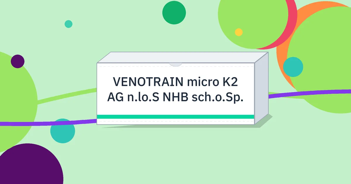 Symbolbild: Packung mit der Aufschrift VENOTRAIN micro K2 AG n.lo.S NHB sch.o.Sp. (PZN 02379305) – Verfügbarkeit und Bezug in Apotheken in Frankfurt am Main