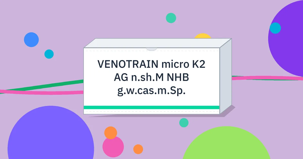 Symbolbild: Packung mit der Aufschrift VENOTRAIN micro K2 AG n.sh.M NHB g.w.cas.m.Sp. (PZN 20761557) – Verfügbarkeit und Bezug in Apotheken in Frankfurt am Main