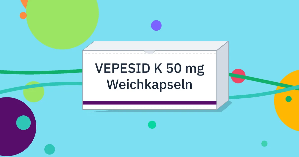 Symbolbild: Packung mit der Aufschrift VEPESID K 50 mg Weichkapseln (PZN 20167914) – Verfügbarkeit und Bezug in Apotheken in Frankfurt am Main